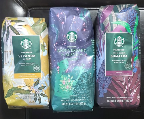 Starbucks Sumatra + Anniversary Blend + Veranda Whole Bean Coffee - 1lb ...