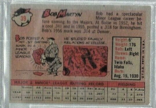 Bob Martyn 1958 Topps ML Baseball Trading Card # 39 KC A's | eBay