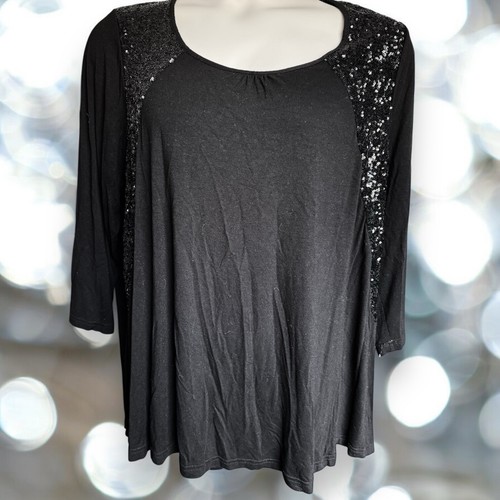 Postie Plus Size 22 Soft Black Stretch 3/4 Sleeve Sequin Sparkle Tunic ...