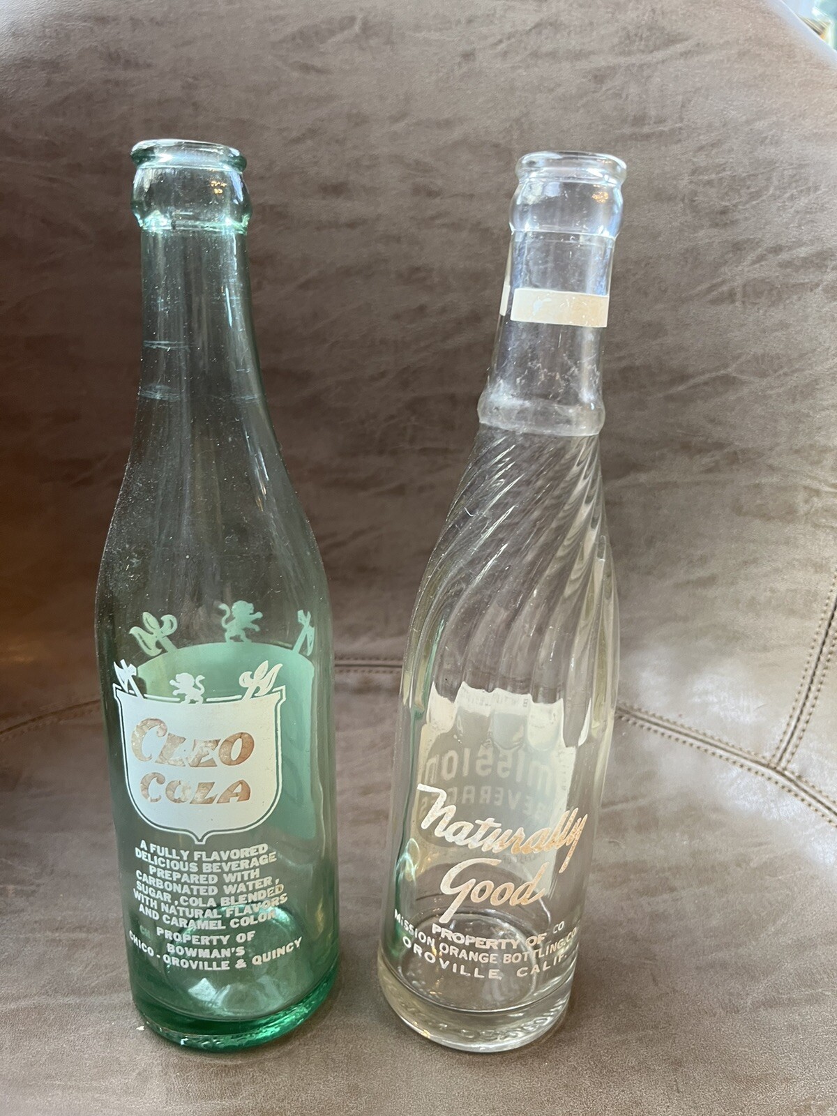 2 Vintage Glass Beverage Bottles Cleo Cola Mission Beverage Soda Pop | eBay
