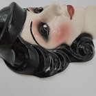 Lot of 2 Ceramic Lady Wall Art Black Hair Hat Neck Clay Art Made in USA ...