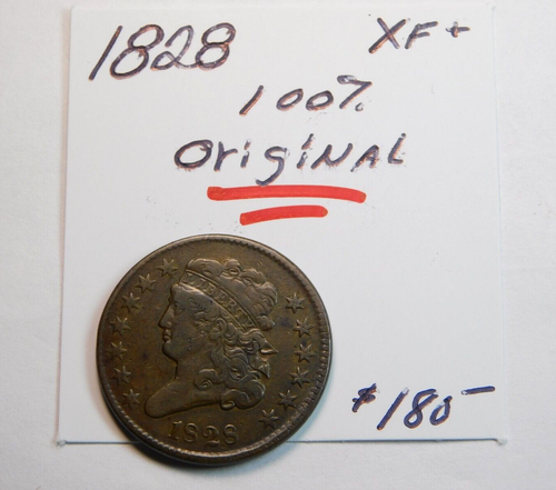 SPECTACULAR 1828 HALF CENT CHOCOLATE BROWN ORIGINAL XF+ ONLY $115.00 ...