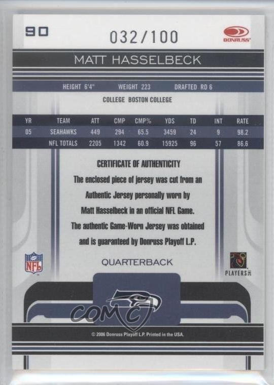 2006 Donruss Gridiron Gear X's Jersey 32/100 Matt Hasselbeck #90 0f4 | eBay