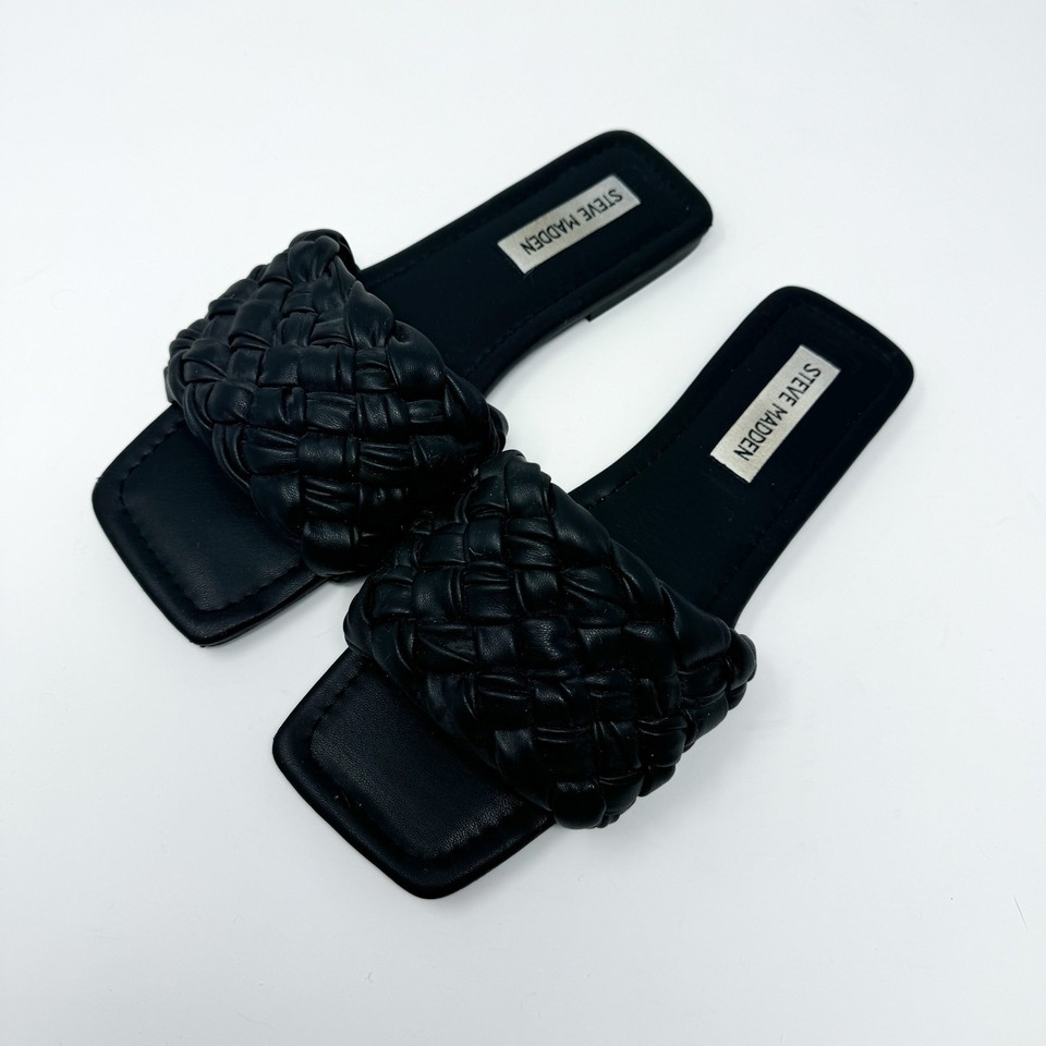 Steve Madden Mora Black Woven Slides | eBay