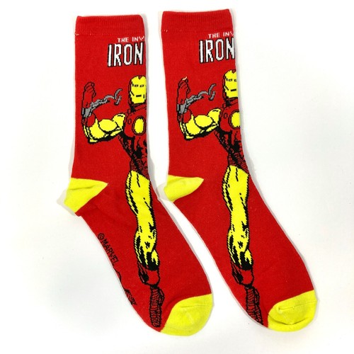 new IRON MAN SOCKS red yellow BIG LOGO marvel comics ADULT CREW OSFM ...