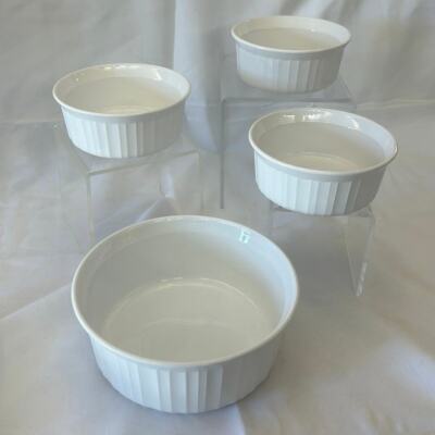 Set of 4 Vintage Corningware French White Bakeware Serving Storage Bowl ...