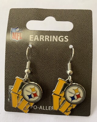 Pittsburgh Steelers Love Logo Charm Earrings - NFL Licensed Jewelry | eBay