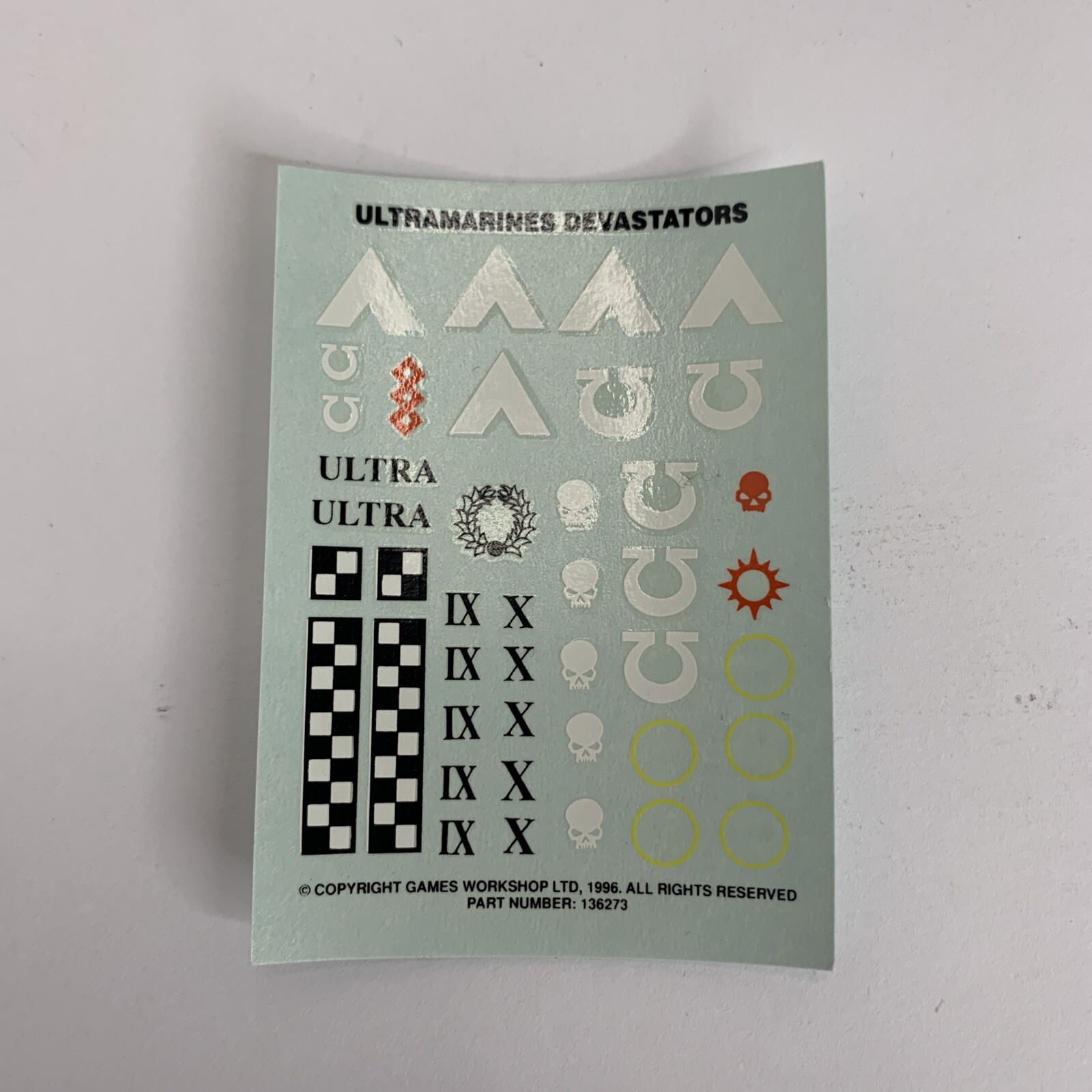 warhammer 40k decals Ultramarine Devastators 1996 | eBay