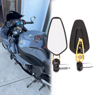7/8" Gold MotorcycleBar End Rearview Side CNC Mirrors For Kawasaki ZX ...