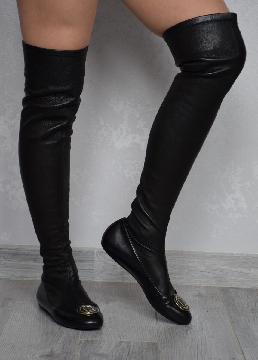 Christian Dior Stretch £1000 Black Over The Knee Boot Flat Christian Dior Stretch £1000 Black Over The Knee Boot Flat