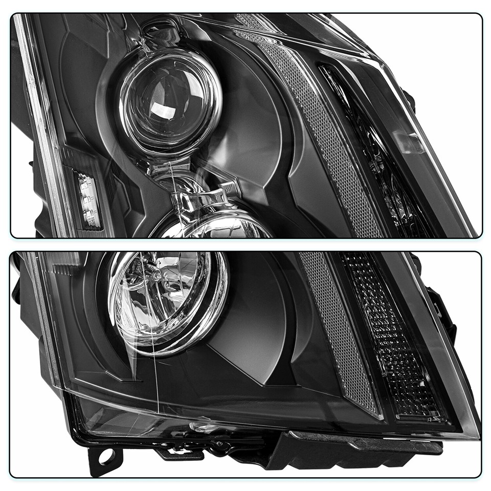 Black Halogen Headlights For 2008-2014 Cadillac CTS Lamps LH+RH Pair w ...