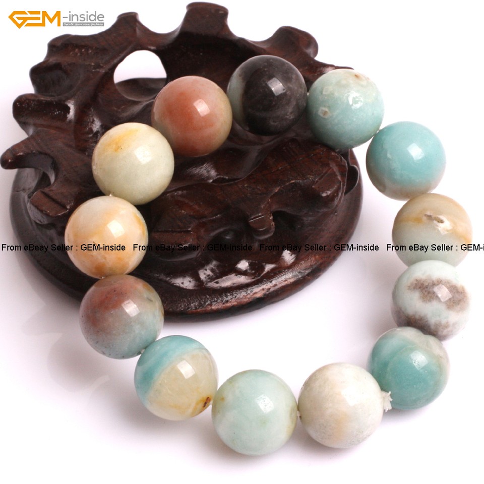 Natural Round Multi Color Amazonite Beaded Stretch Bracelet 7" Gift ...