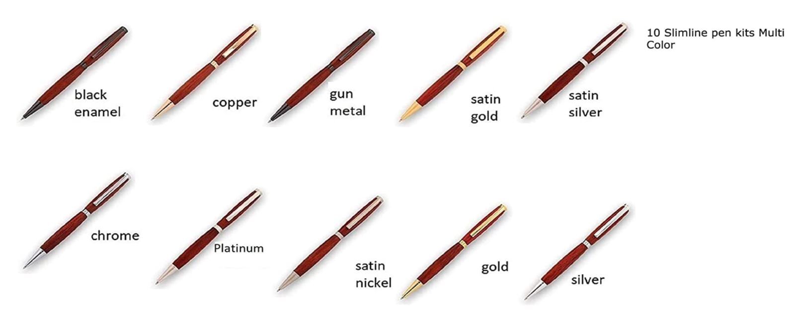 Pen Kit Mall - Slimline Pen Kits for Woodturning (10-Pack, Mixed Colors ...