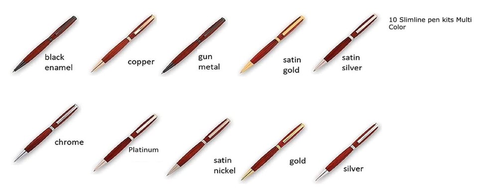 Pen Kit Mall - Slimline Pen Kits for Woodturning (10-Pack, Mixed Colors ...