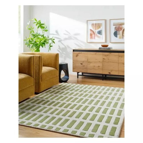 Olive Green Wool Rug | Hand-Tufted 100% Wool Modern Large Area Carpet ...