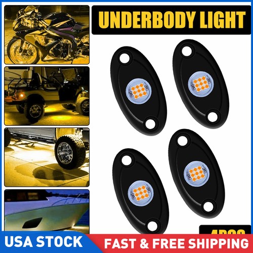 4.0X Amber Rock LED Light Underglow Lamp Truck Offroad Underbody Neon ...
