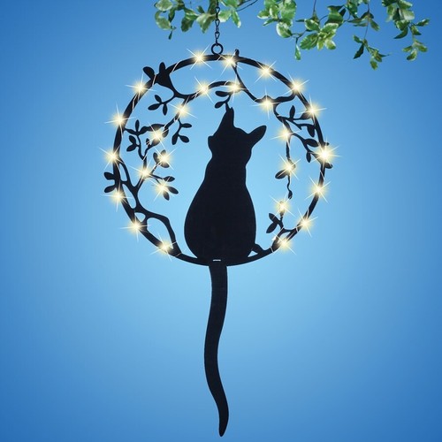 Shadow Silhouette Cat Dangler Garden Mobile Solar LED Light Kitty Metal ...