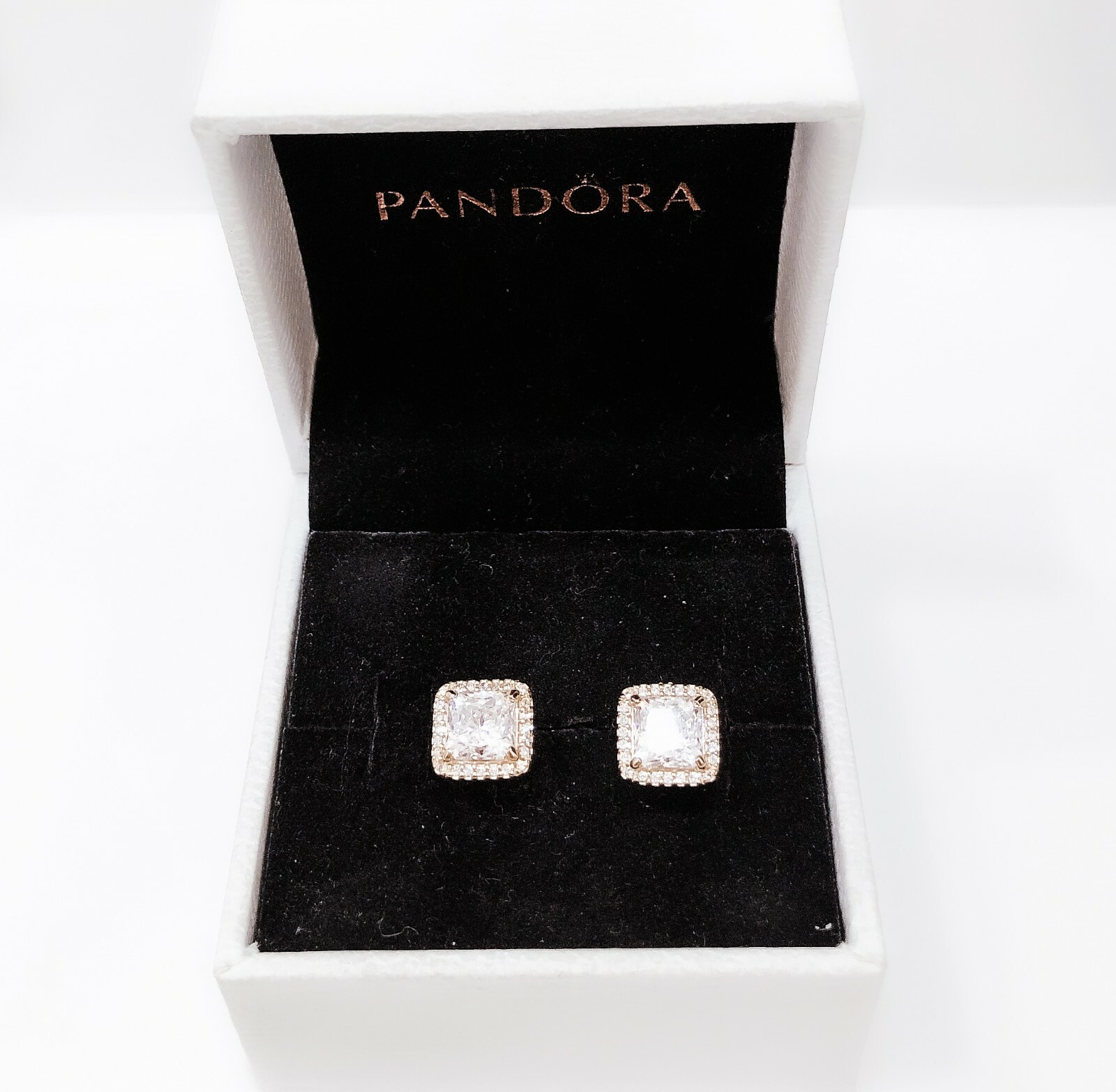 NEW 100% Authentic PANDORA Rose Gold Pave Sparkle Halo Stud Earrings ...