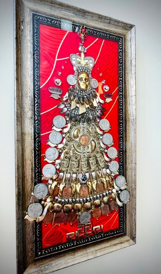 MONEY CHRISTMAS TREE, GOOD LUCK SYMBOL, FRAMED JEWELRY ONE OF A KIND ...