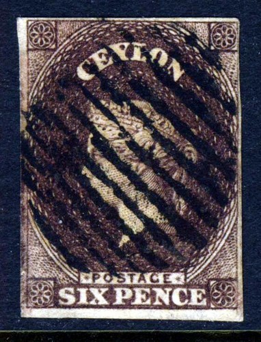 CEYLON Queen Victoria 1857 6d. Brown IMPERFORATE Watermark STAR SG 6a ...