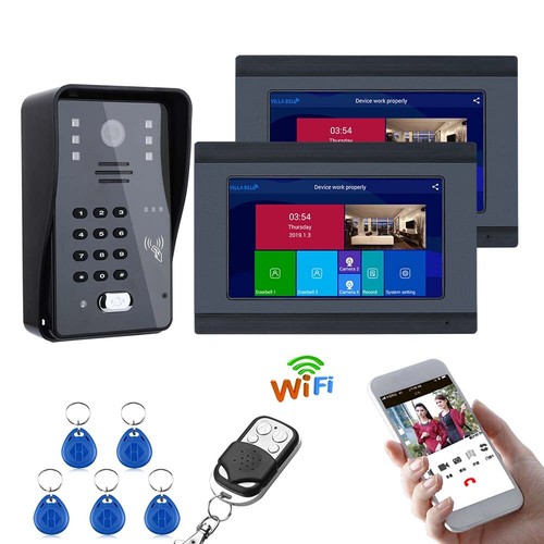 7inch 2 Monitors Wifi RFID Password Video Door Phone Intercom Entry ...
