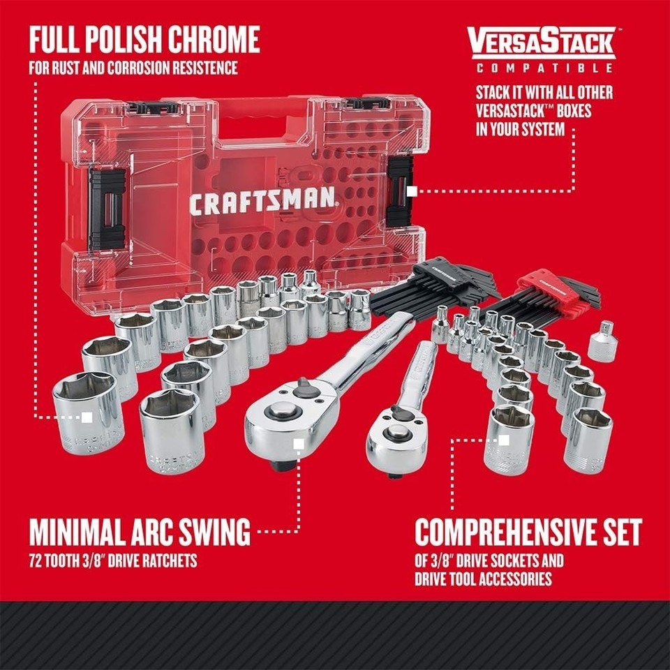 CRAFTSMAN VERSASTACK Tool Set, 71‑Piece, 1/4 & 3/8 Drive, CMMT45071 ...