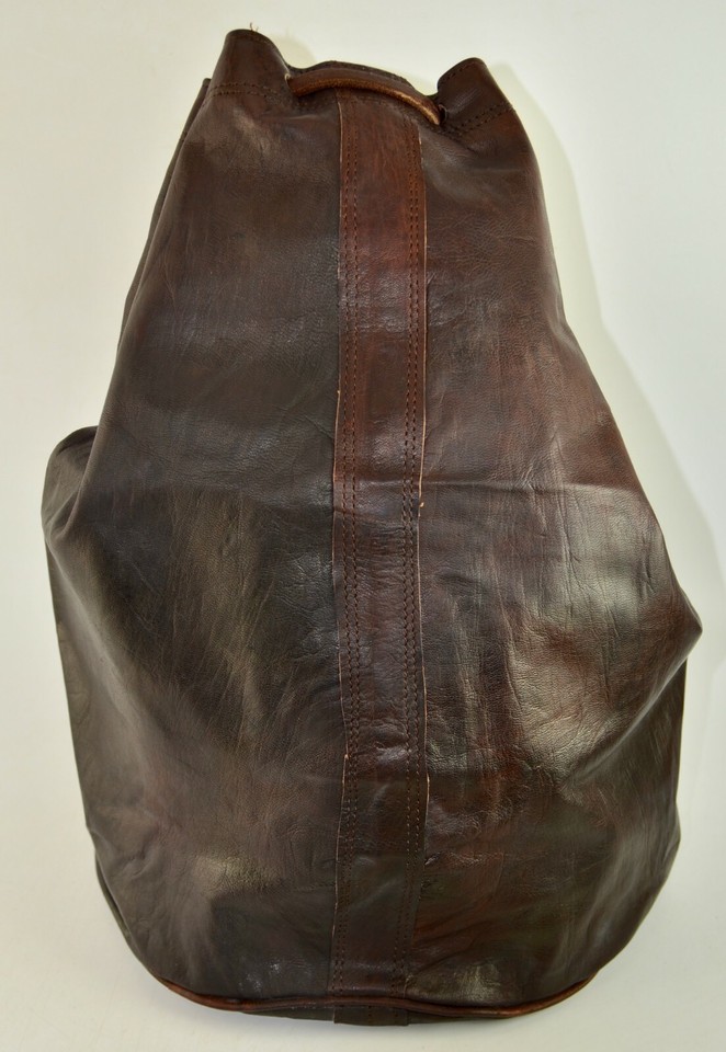 Organic Leather Drawstring Bucket Duffel Bag Backpack Rucksack Moroccan ...