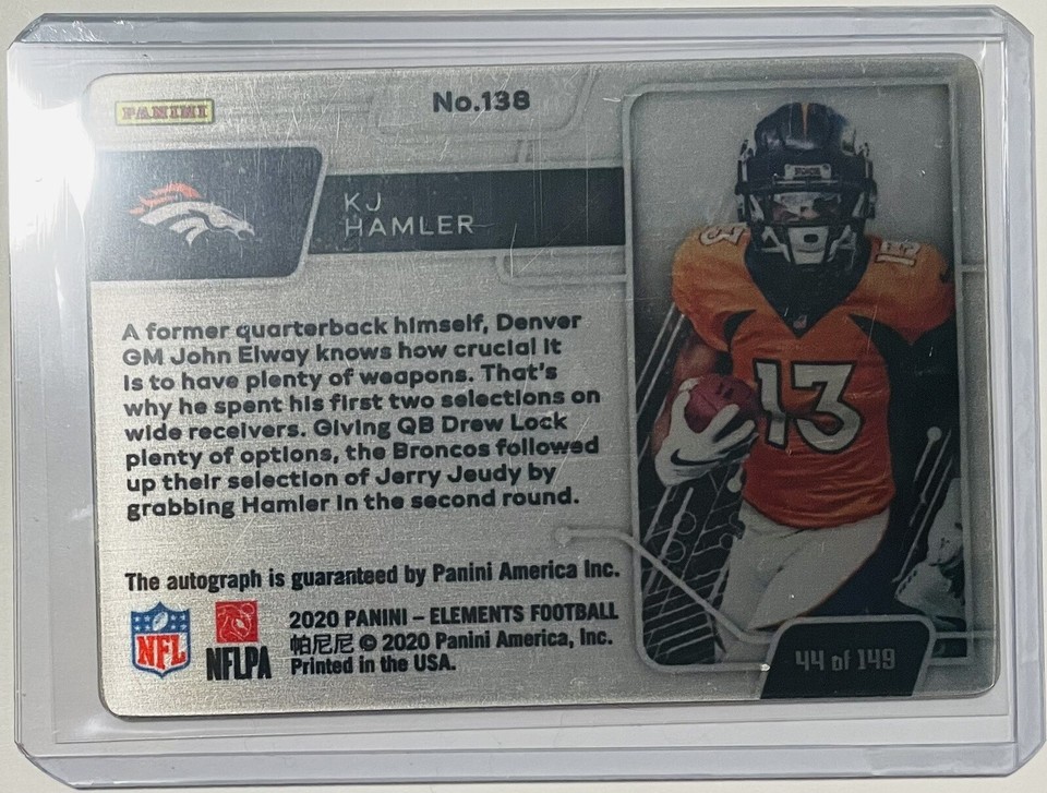 🔥2020 Panini Elements #138 KJ HAMLER STEEL Metal ON CARD AUTO ROOKIE ...
