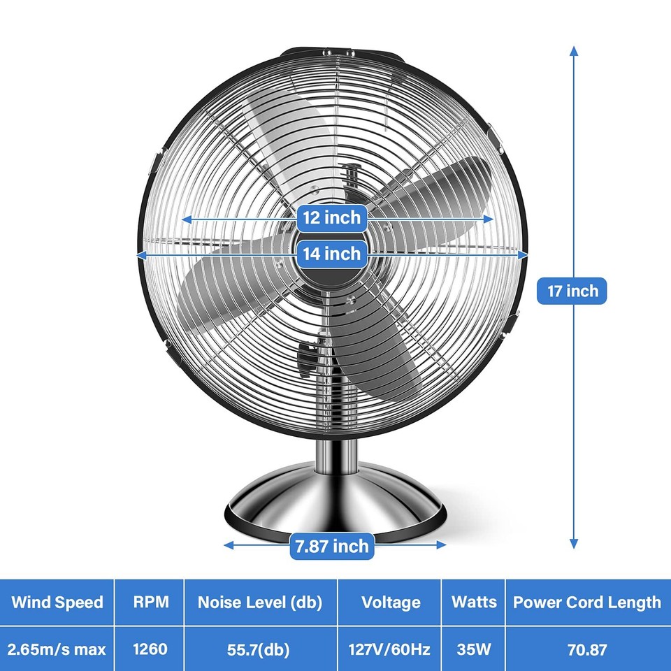12 Inch Stand Fan 3 Settings Speeds Horizontal Ocillation 75 ...
