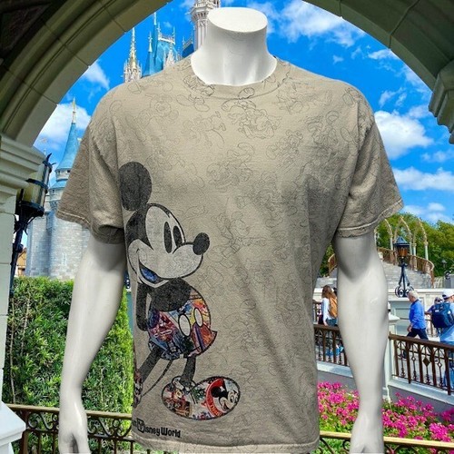 Disney Parks Tan Multi Color Mickey Mouse Graphic Adult T-Shirt Tee ...