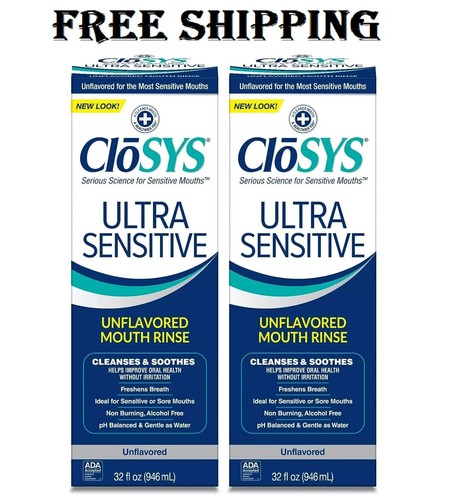 2pack CloSYS Ultra Sensitive Mouthwash, Unflavored, Alcohol Free, Dye ...