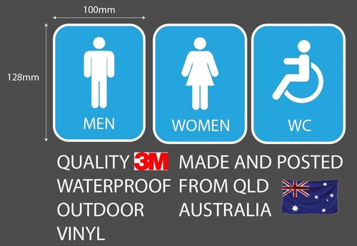 RESTROOM SIGN 3 PACK PACK WARNING STICKER Waterproof Vinyl 100 x 128mm ...