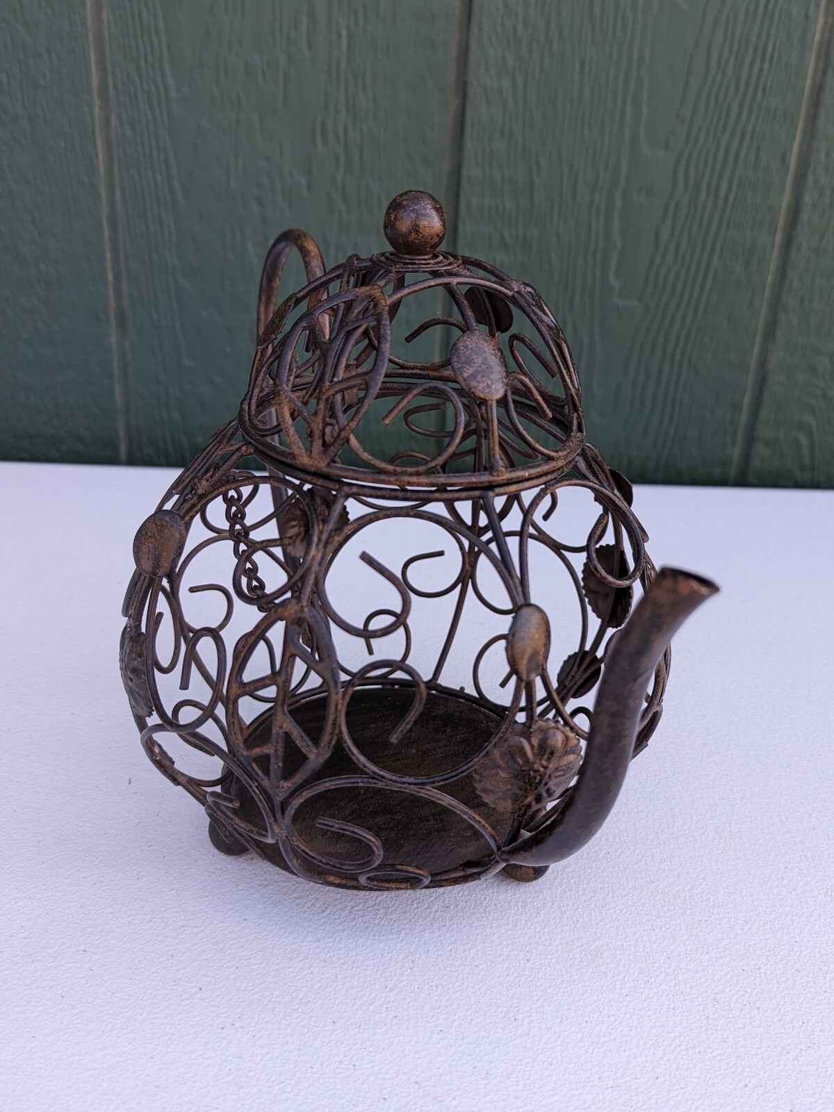 Teapot Candle Holder Ornate Teapot, Metal Patio Decor Piece Cottagecore ...