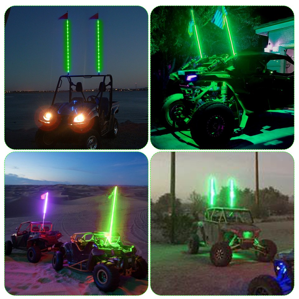 3FT Green Spiral LED Whip Antenna Flag Fit for Jeep ATV Polaris UTV ...