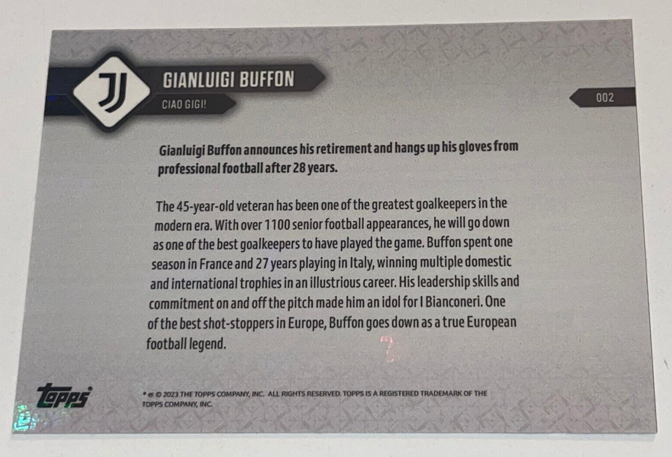 RARE GIANLUIGI BUFFON CARD 2023 TOPPS NOW #002 CIAO GIGI! JUVENTUS FC ...