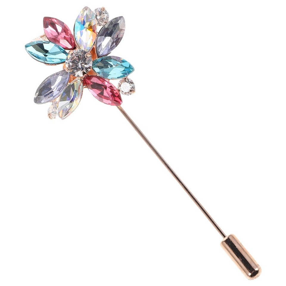 Lapel Pin Flower Floral Pins Banquet Rhinestone Boutonniere Suit | eBay ...