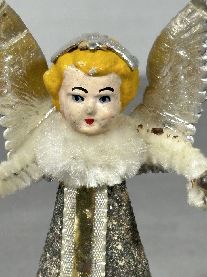 1950s German Putz Angel Glitter Cone Composition Chenille Foil Mercury ...
