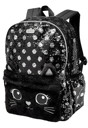 Justice Girls Cat Kitty Flip Sequin Backpack School Bookbag Black ...
