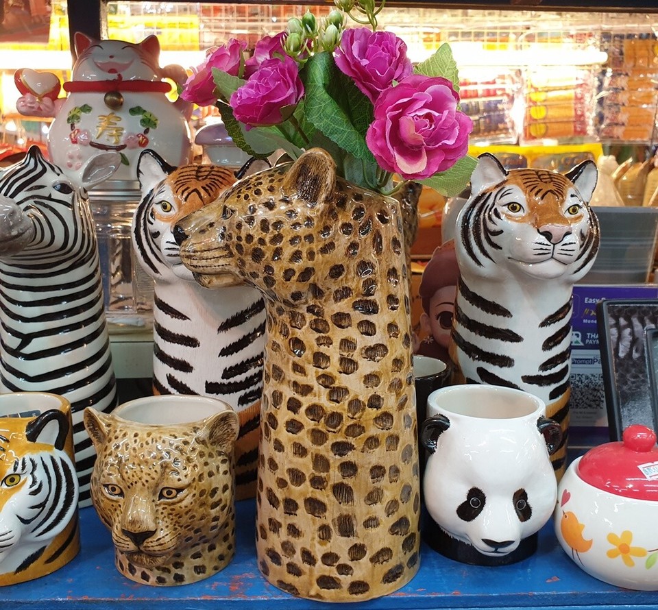 Tall Vase Pot Ceramic Leopard Head Figurine Flower Succulent Plant Home ...