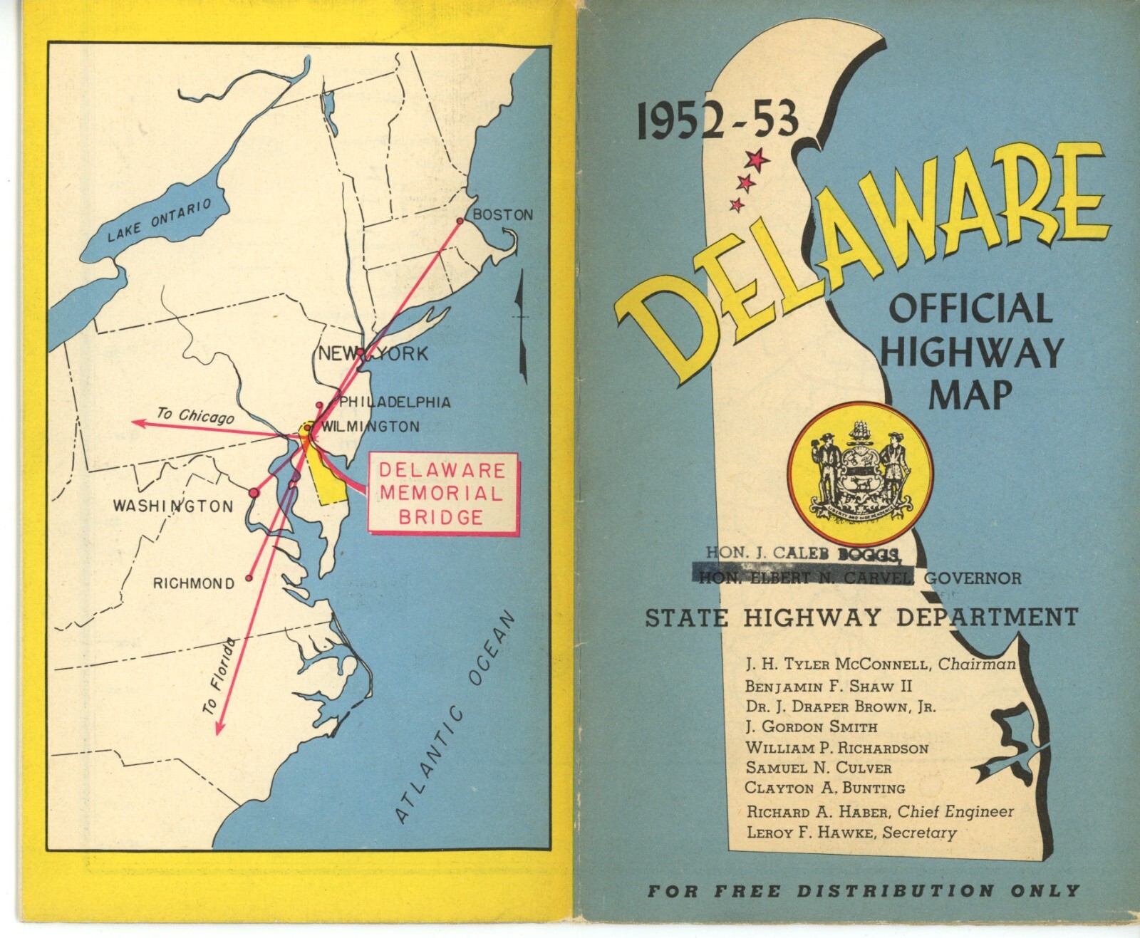 Vintage 1952-3 Delaware Official Road Map – State Highway Dept. (Boggs ...