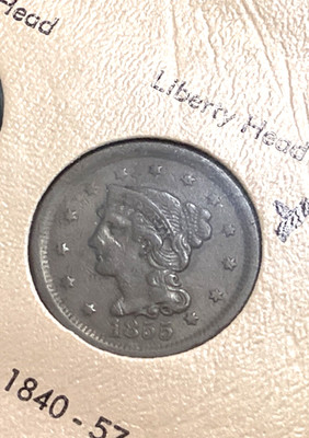 1855 Braided Hair Large Cent Red Brown US One Cent Liberty Head | eBay