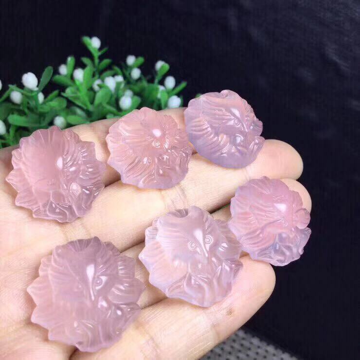 2pcs Natural Pink Rose Quartz Crystal Nine-tailed Fox Pendant Reiki ...
