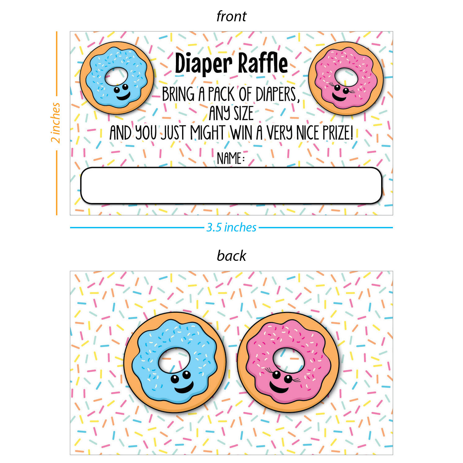 25 Donut Diaper Raffle Tickets Invitation Insert for Gender Reveal Baby ...