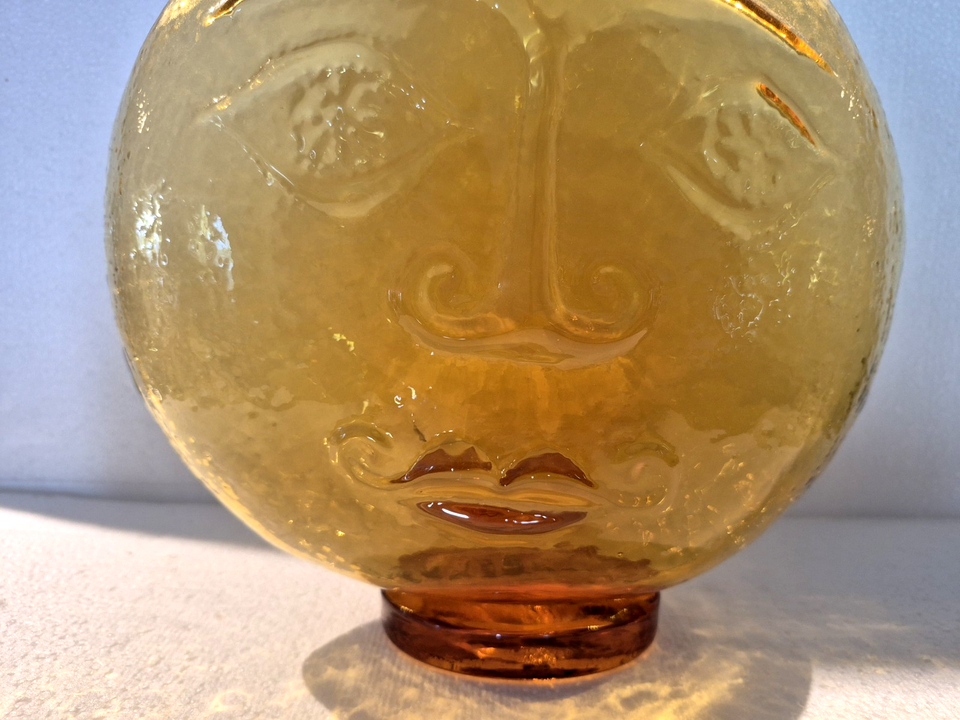 BLENKO GLASS SUN FACE VASE DECANTER, TOPAZ GOLDEN AMBER, #9525, WAYNE ...