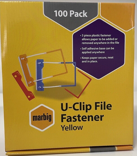 Box 100pcs Marbig 7088005 U-Clip Plastic File Fastener, 3pcs sets 100PC ...