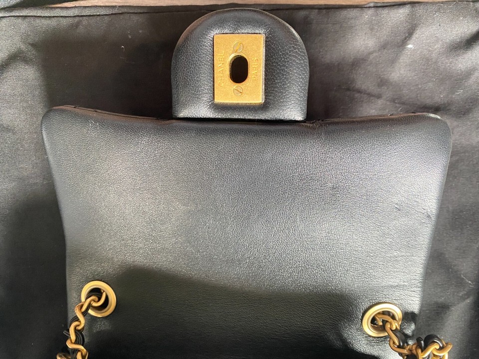 CHANEL Black Mini Square Pearl Crush Gold Ball Lambskin Flap Bag 22S ...