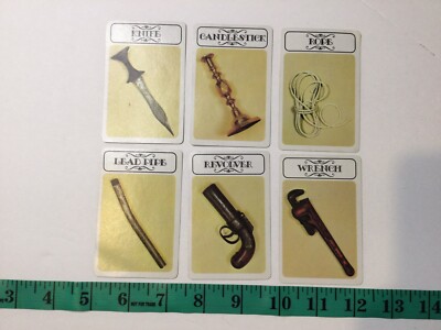 Vintage 1972 CLUE Board Game Replacement Pieces Weapon Cards Set Of 6 ...