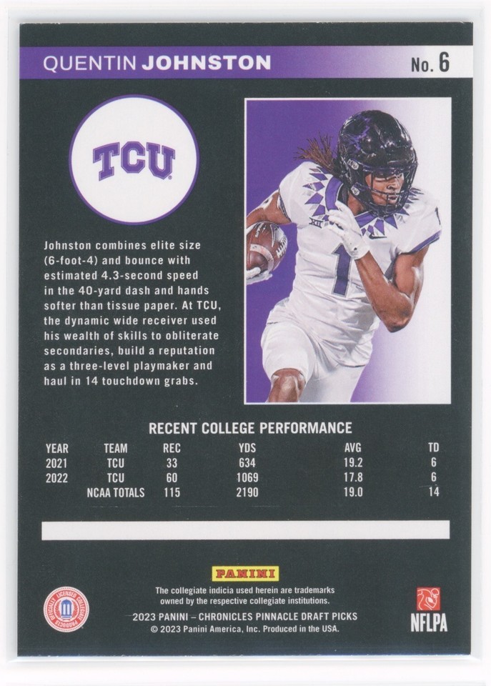 QUENTIN JOHNSON 2023 CHRONICLES DRAFT ROOKIE PINNACLE #6 RC | eBay