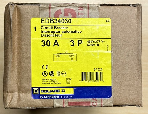 Square D Schneider Electric EDB34030 3P 3PH 30A 480volt Breaker New In ...