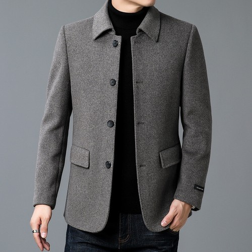 Men's Woolen Mid-length Jacket Lapel Overcoat Slim Fit Coat Business ...
